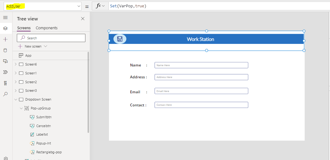 Visible of Pop-up[using Component, Set variable] - Rishan Solutions
