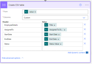 Create CSV table from SharePoint list in Power Automate - Rishan Solutions